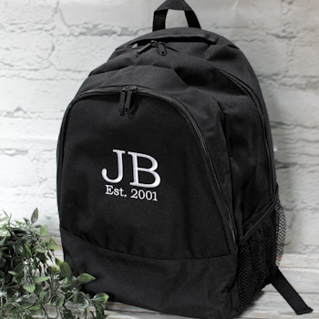 Personalised Backpack Black Embroidered Rucksack