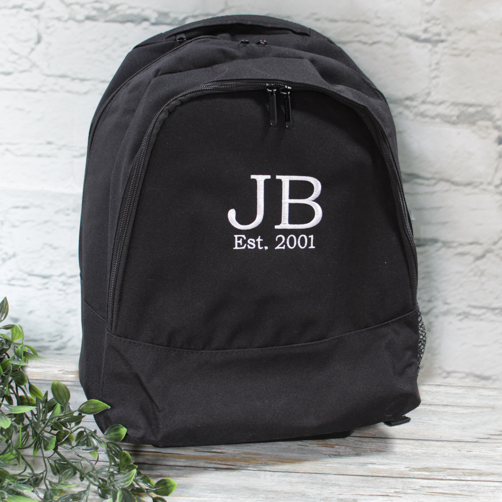 Personalised Backpack Black Embroidered Rucksack