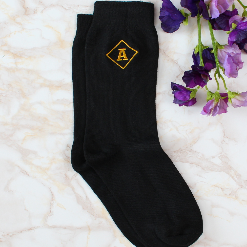 Monogrammed Socks Embroidered Initial Black Socks